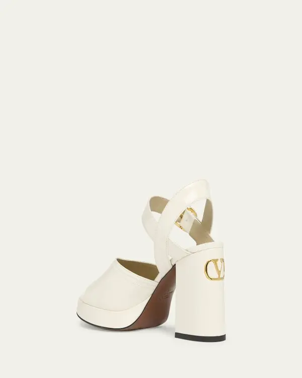 Valentino Garavani Vlogo Patent Leather Platform Sandals - Ivory