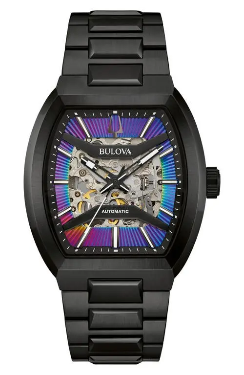 Bulova Maquina Rainbow Skeleton Dial Automatic Bracelet Watch - Black