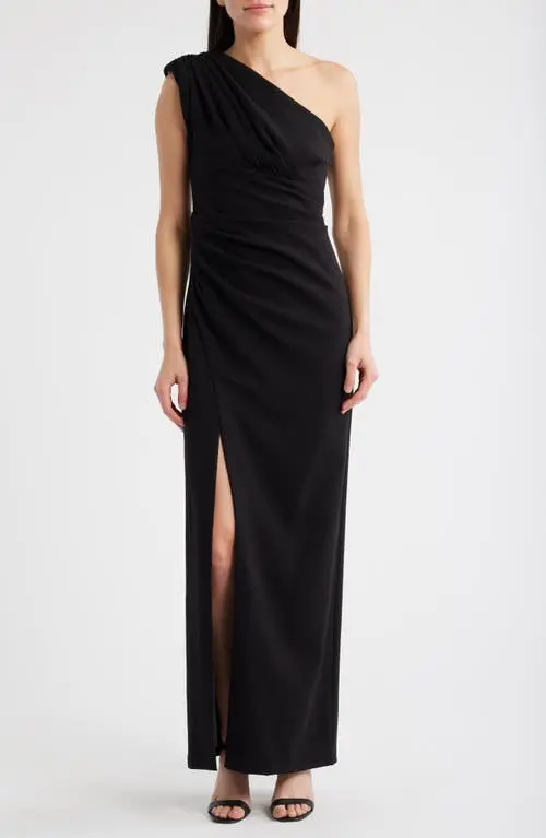 Vince Camuto Draped One-shoulder Crepe Gown - Black