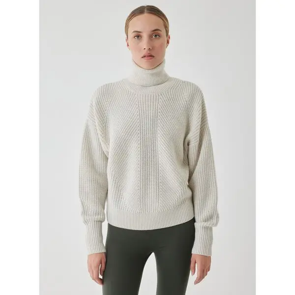 Majestic Filatures Merino Rib Long Sleeve Mock Neck Turtleneck - Milk