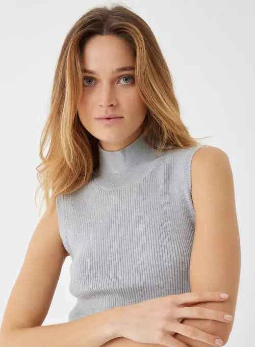 Majestic Filatures Compact Merino Mini Rib Sleeveless Turtleneck