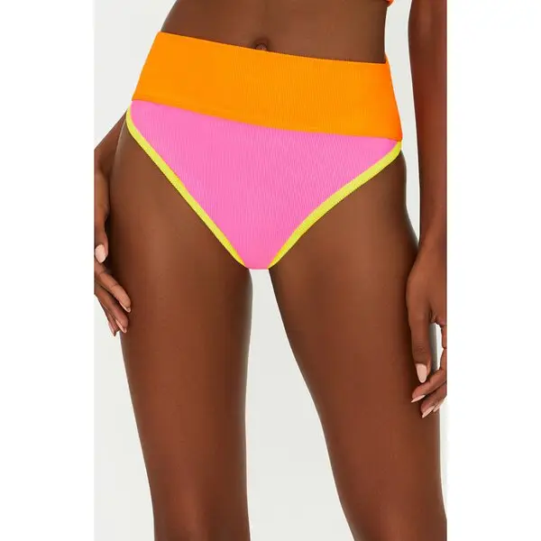 Beach Riot Emmy Colorblock High-waist Rib Bikini Bottoms - Soleil Col