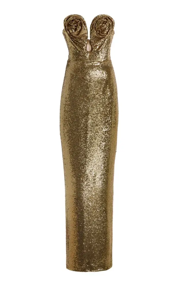 Carolina Herrera Strapless Rosette-detailed Sequined Gown - Gold