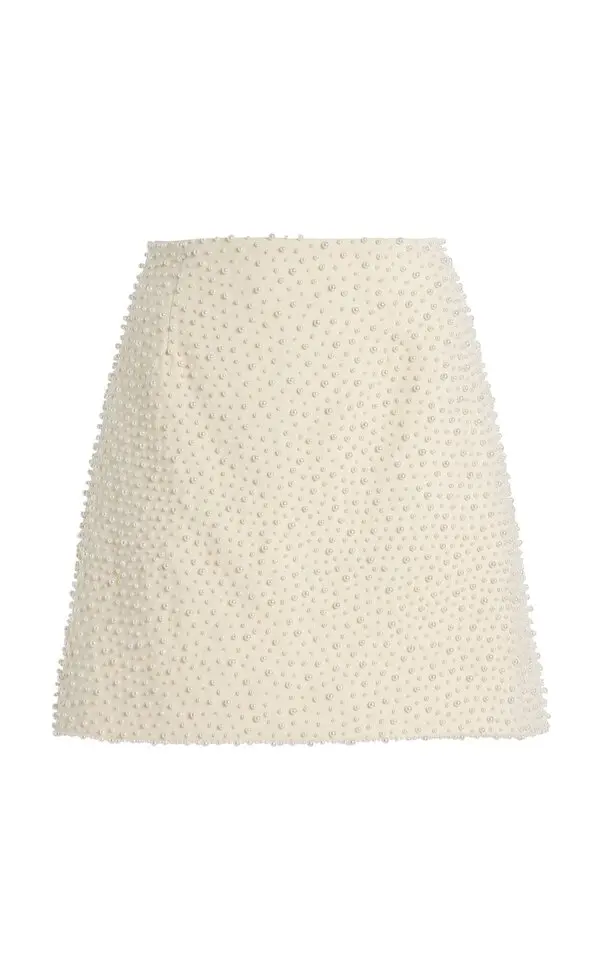 Carolina Herrera Embellished Bi-stretch Wool Tailoring Mini Skirt - Ivory