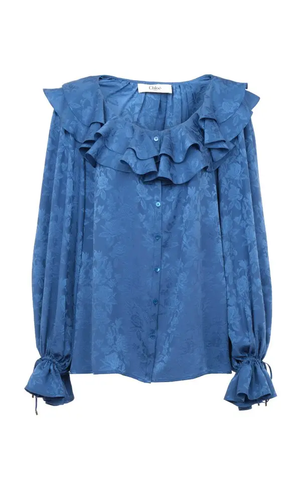 Chloé Organic-silk Rose-jacquard Top - Blue