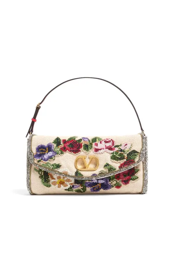 Valentino Garavani Floral-embroidered Linen Bag - Multi