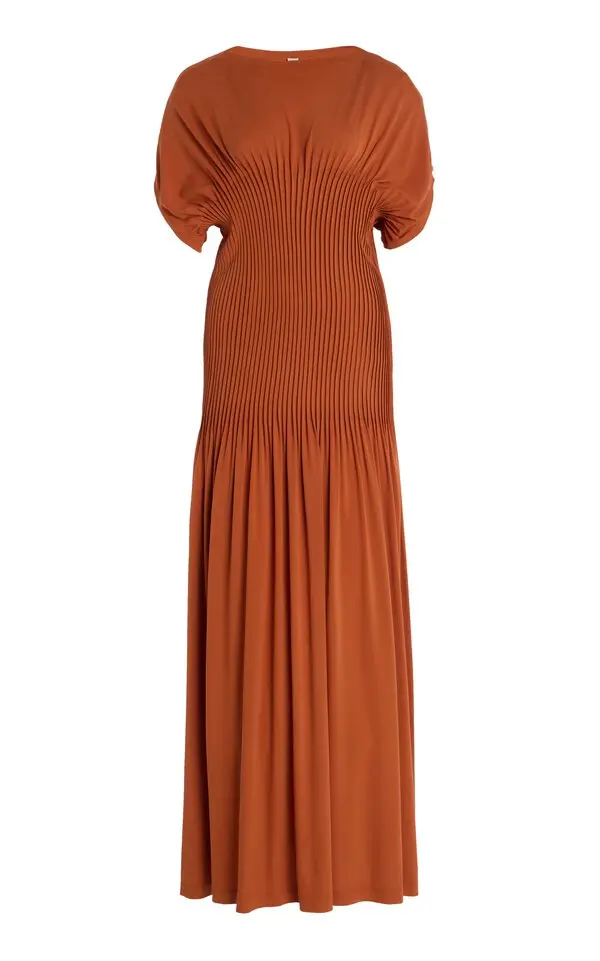 TOTEME Knife-pleated Jersey Maxi Dress - Orange