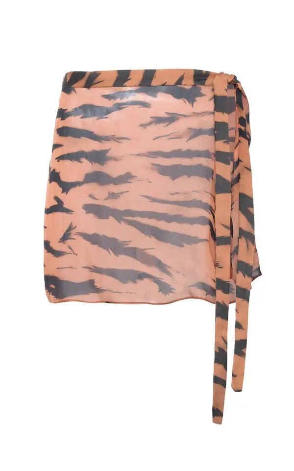 ADRIANA DEGREAS X Sabine Getty -print Side-tie Silk Mini Skirt - Animal