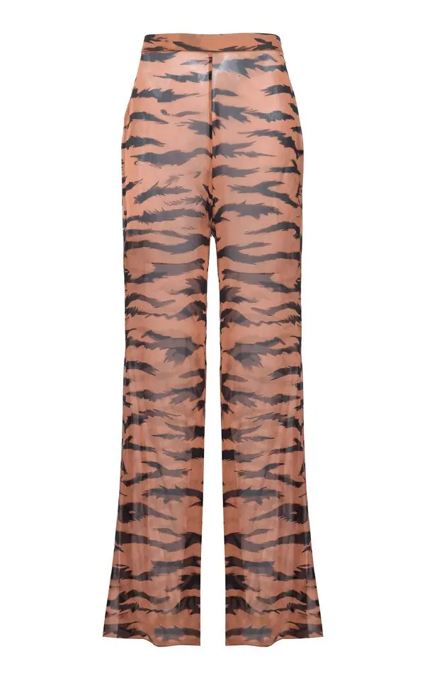 ADRIANA DEGREAS X Sabine Getty -print Silk Flared Pants - Animal