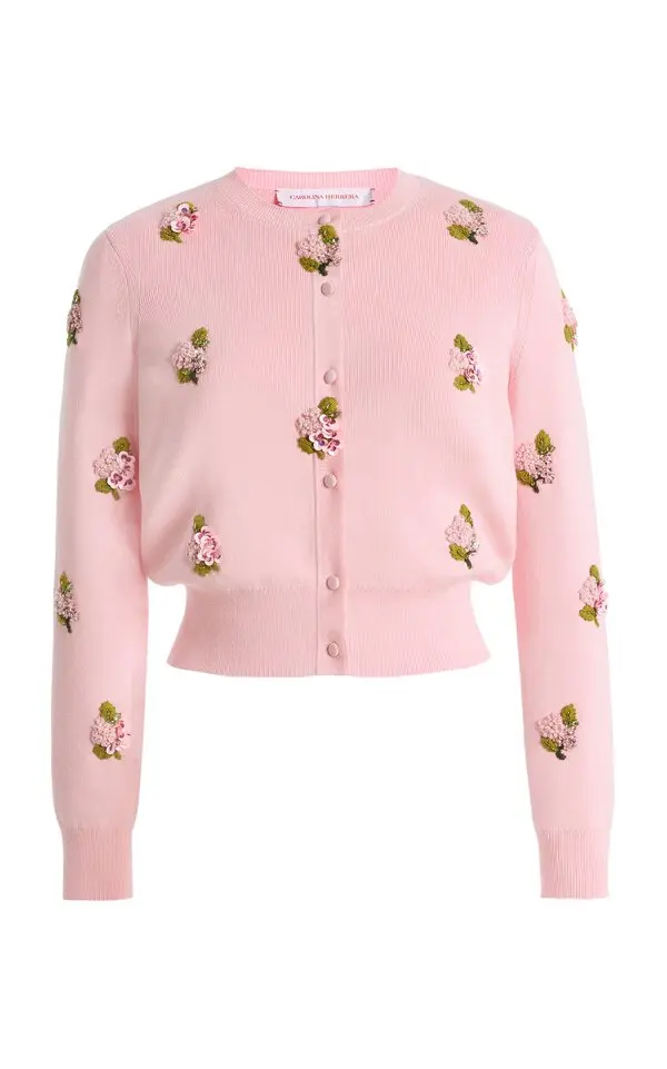 Carolina Herrera Embroidered Silk-cotton Cardigan