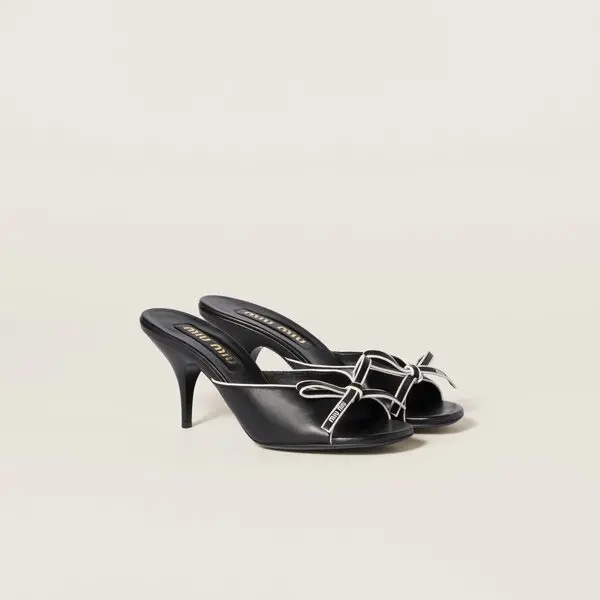 Miu Miu Nappa Leather Bow Mules - Black/white