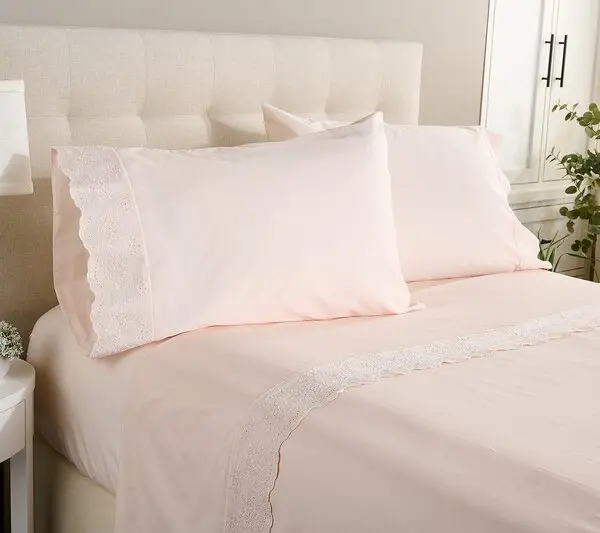 MRS. H 300tc 100% Cotton Percale Eyelet Sheet Set - One-color