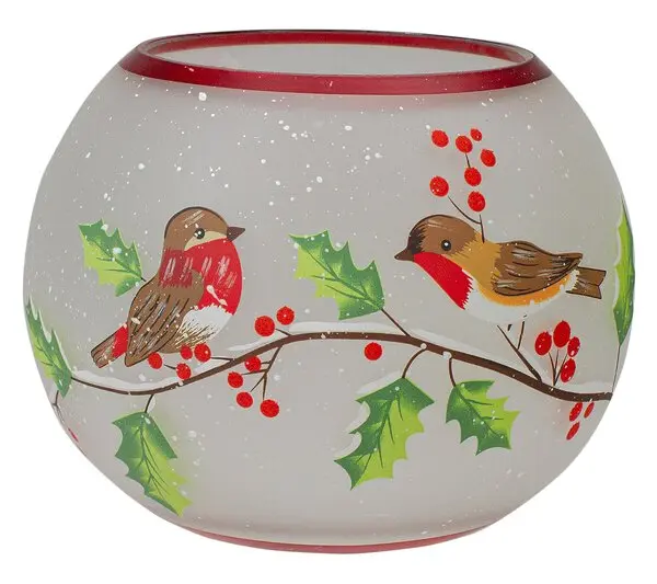 NORTHLIGHT 5' Finches And Pine Flameless Glass Andle Holder - One-color