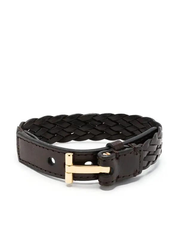 TOM FORD Braided Leather T Bracelet - Brown