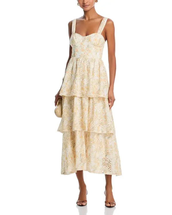 Aqua Floral Eyelet Tiered Midi Dress In Yellow Floral - 76% Off |  Editorialist