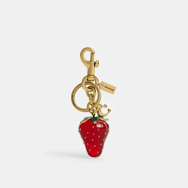 COACH Strawberry Bag Charm - Brass/red