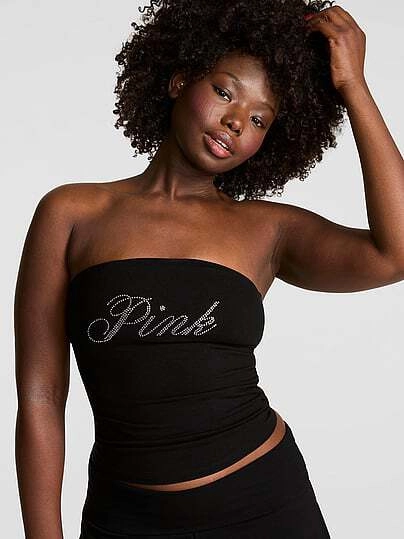 Pink All-day Cotton Side-ruched Tube Top - Black