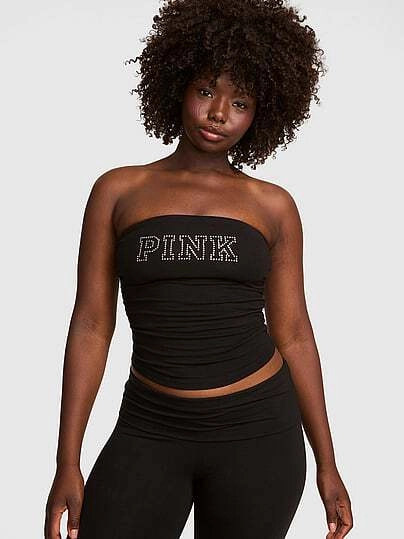 Pink All-day Cotton Side-ruched Tube Top - Black