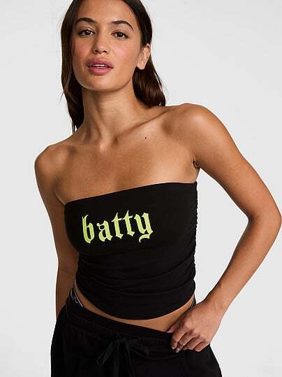 Pink All-day Cotton Side-ruched Tube Top - Black