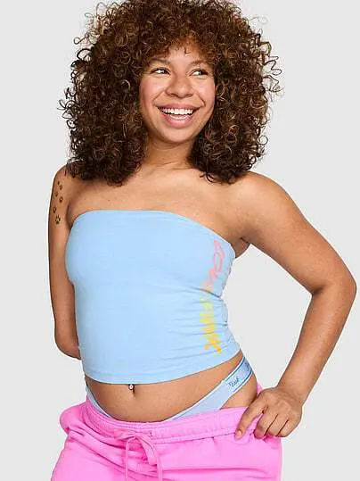 Pink All-day Cotton™ Ruched Front-tie Tube Top - Blue