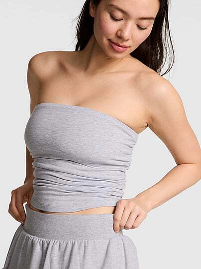 Pink All-day Cotton Side-ruched Tube Top - Grey