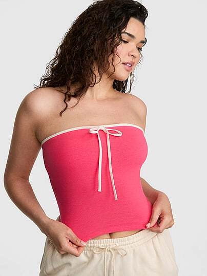 Pink All-day Cotton Side-ruched Tube Top - Pink