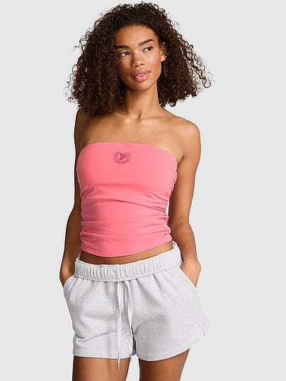 Pink All-day Cotton™ Ruched Front-tie Tube Top - Pink
