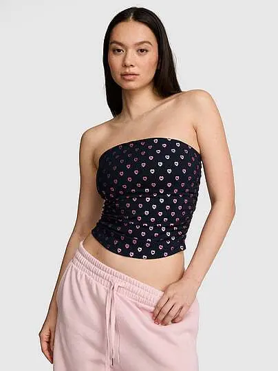 Pink All-day Cotton™ Ruched Front-tie Tube Top - Print