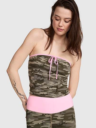 Pink All-day Cotton Side-ruched Tube Top - Print