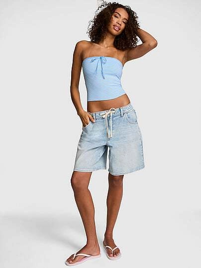 Pink All-day Cotton Side-ruched Tube Top - Print