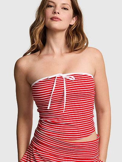 Pink All-day Cotton™ Ruched Front-tie Tube Top - Print