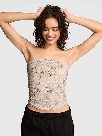 Pink All-day Cotton™ Ruched Front-tie Tube Top - Print
