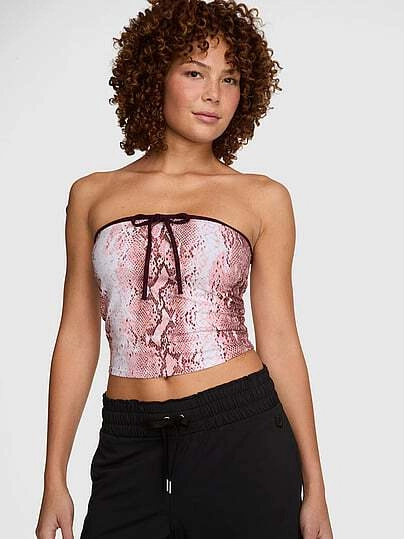 Pink All-day Cotton™ Ruched Front-tie Tube Top - Print