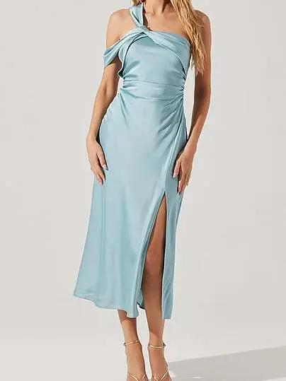 sachin and babi light blue dress Amber Light Pink Asymmetrical Draped Chiffon Mini Dress (Final Sale), L / Pink