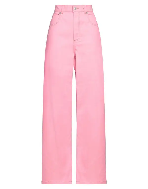 Marni Wide-leg Jeans In Stretch Cotton With Leather Trims
