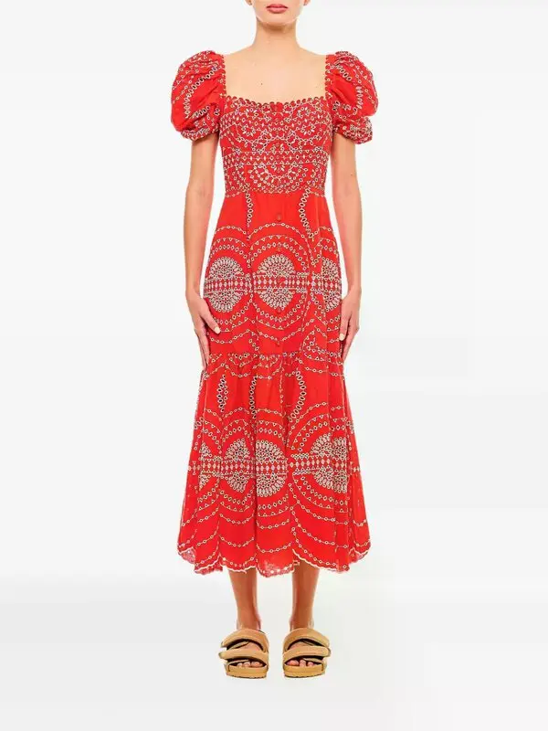 Charo Ruiz Ibiza Embroidered Puff-sleeve Midi Dress