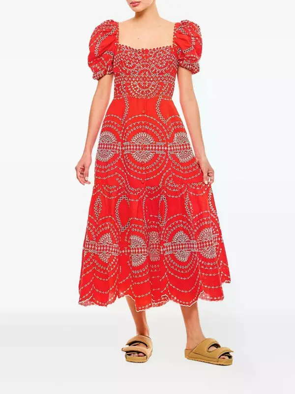 Charo Ruiz Ibiza Embroidered Puff-sleeve Midi Dress