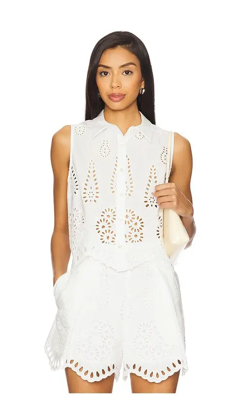 HEVRON Katja Eyelet Top - White