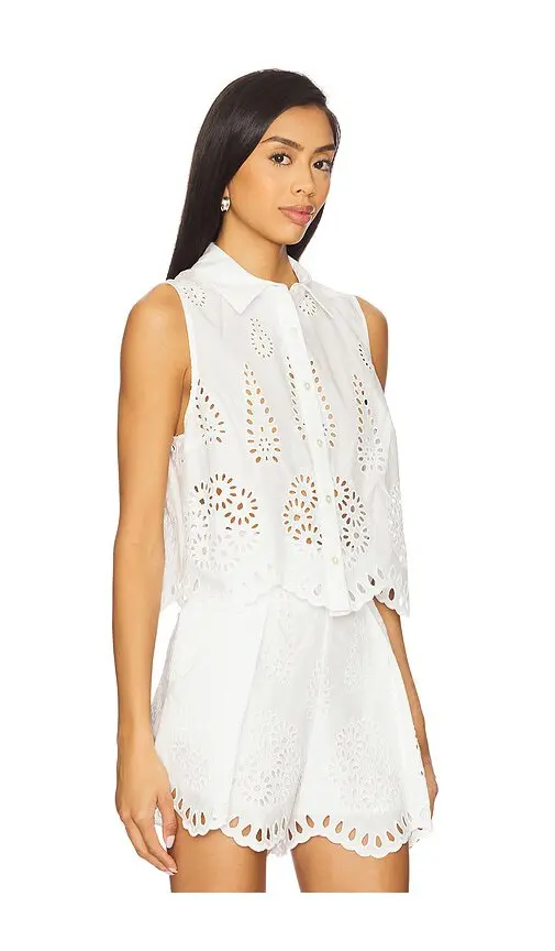 HEVRON Katja Eyelet Top - White