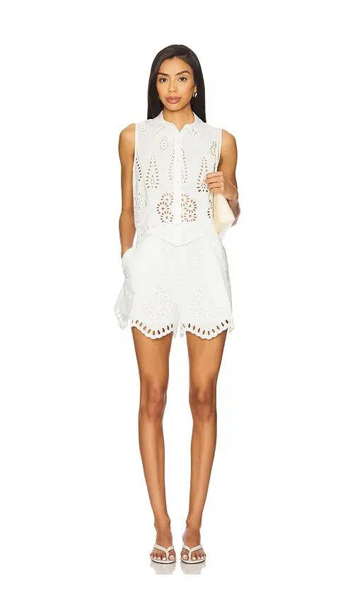 HEVRON Katja Eyelet Top - White