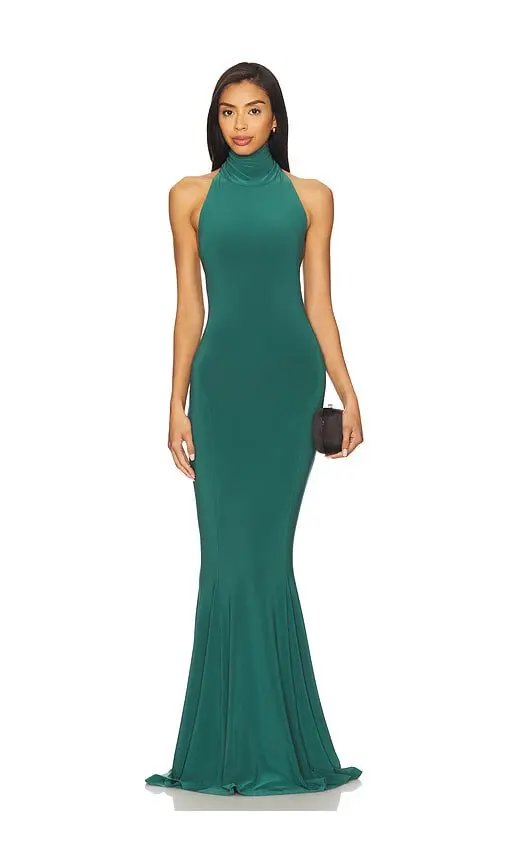 Norma Kamali Halter Turtle Fishtail Gown - Mountain Green - 64% Off |  Editorialist
