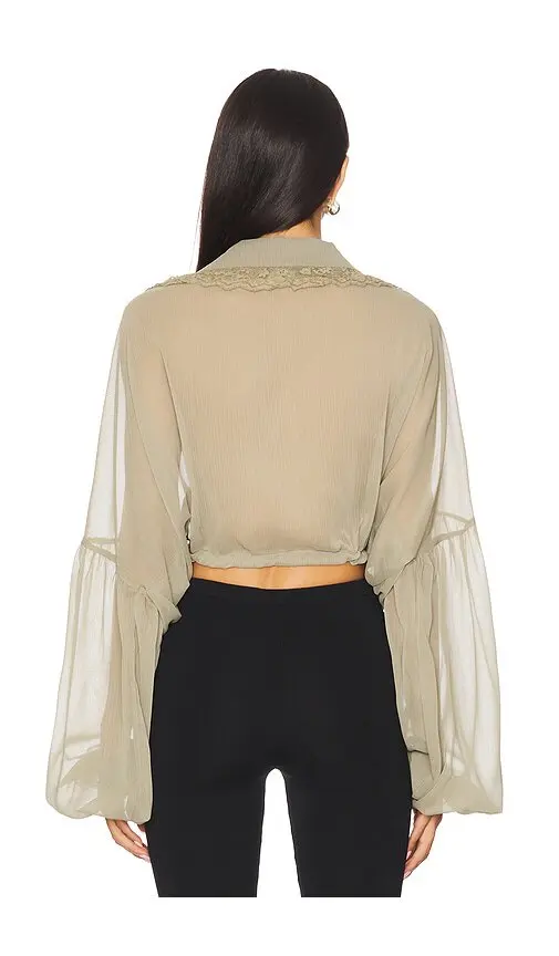 SNDYS. Cropped Chiffon Top With Ruffle And Lace Detail