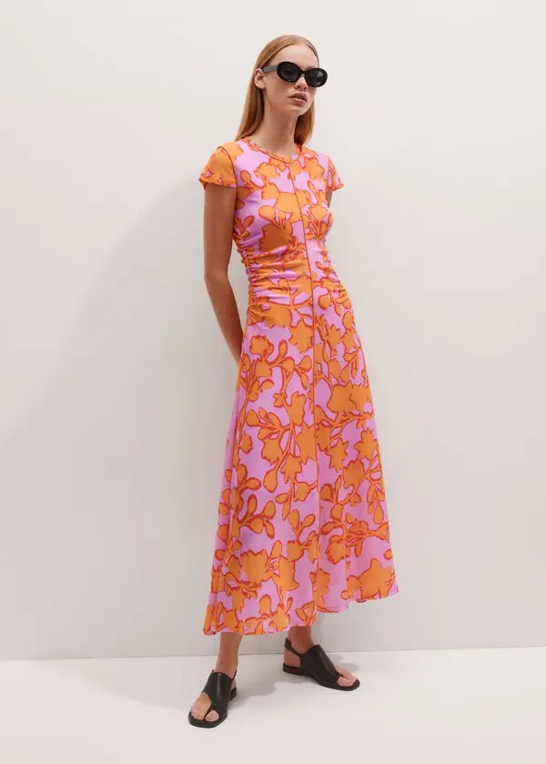 ME+EM Shadow Paradise Print Ruched Maxi Dress
