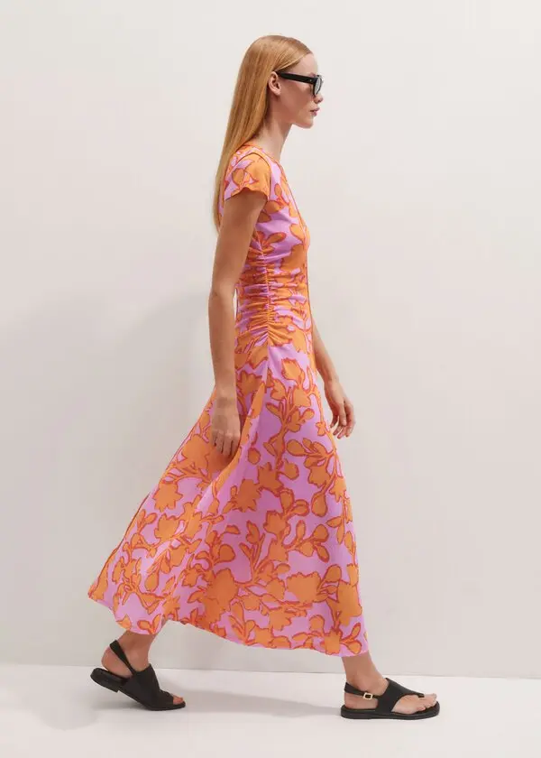 ME+EM Shadow Paradise Print Ruched Maxi Dress