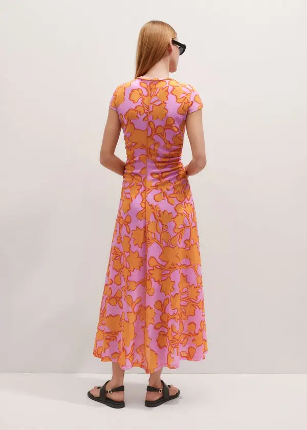 ME+EM Shadow Paradise Print Ruched Maxi Dress - Orange