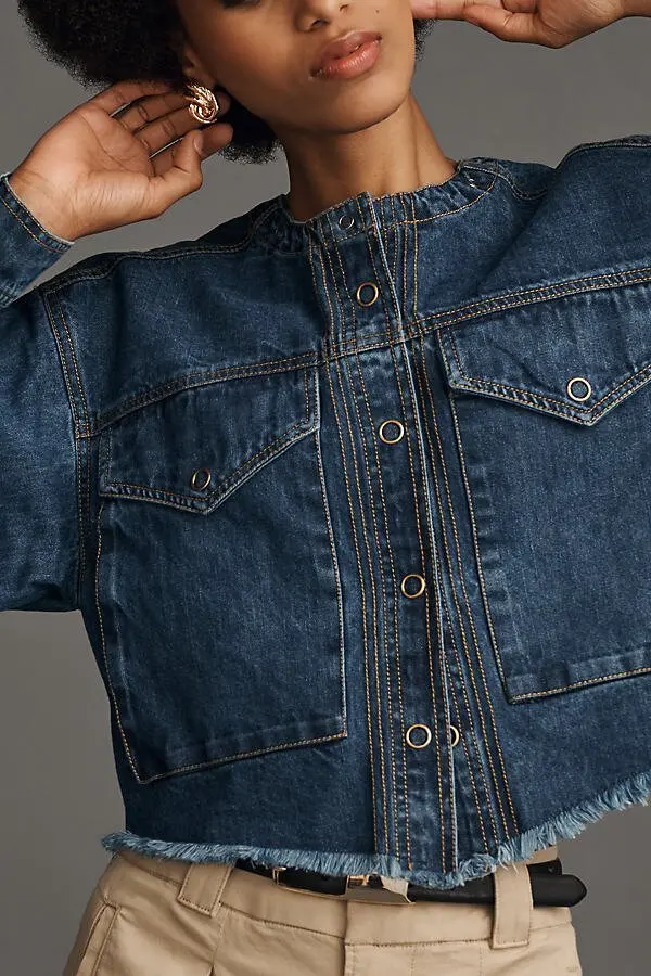 Anthropologie Utility Eyelet-collar Denim Jacket
