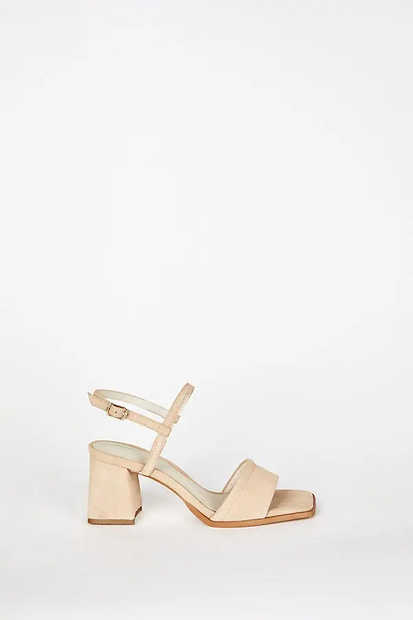Intentionally Blank Validated Ankle Strap Block Heels - Beige