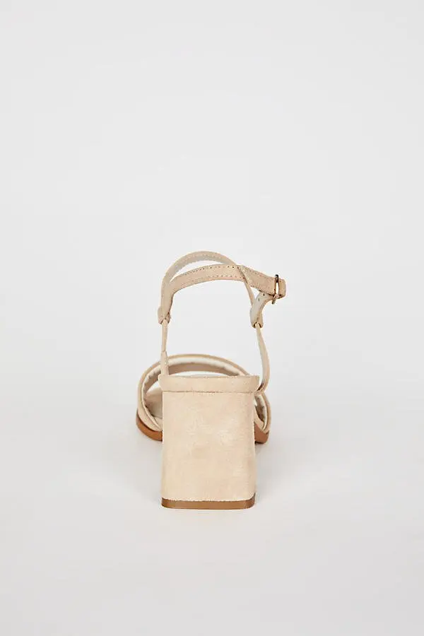 Intentionally Blank Validated Ankle Strap Block Heels - Beige