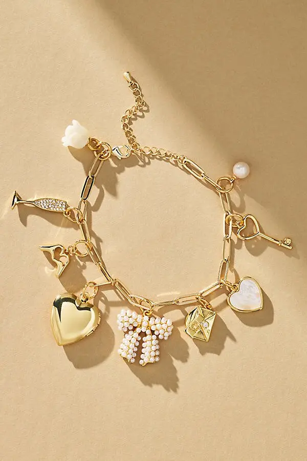 BOXBAR Pearls & Prosecco Charm Bracelet - Gold