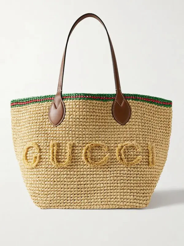 Gucci Leather-trimmed Faux Raffia Tote - Neutrals